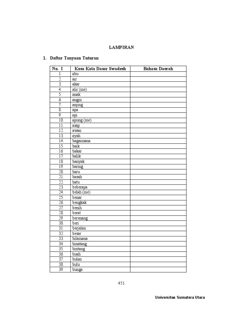 Daftar Kata Swadesh | PDF