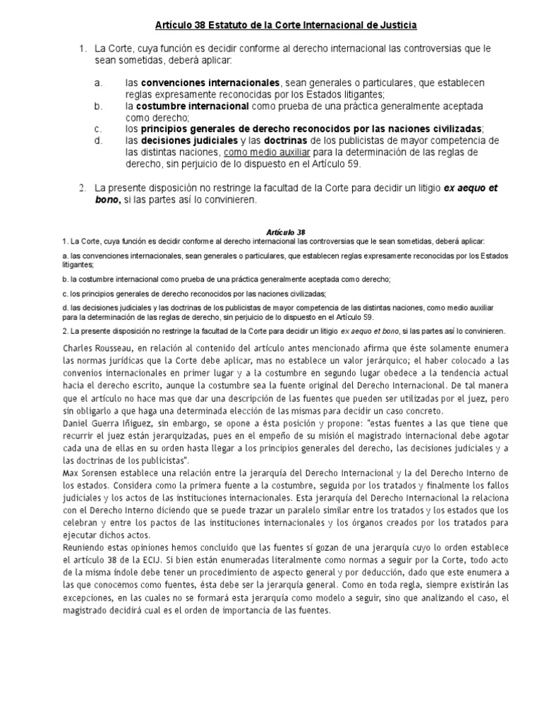 Fuentes del Derecho en el Artículo 38 CIJ | PDF | Ley internacional ...