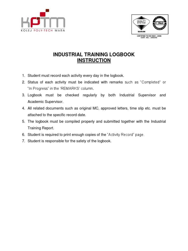 Student Industrial Logbook Guide | PDF