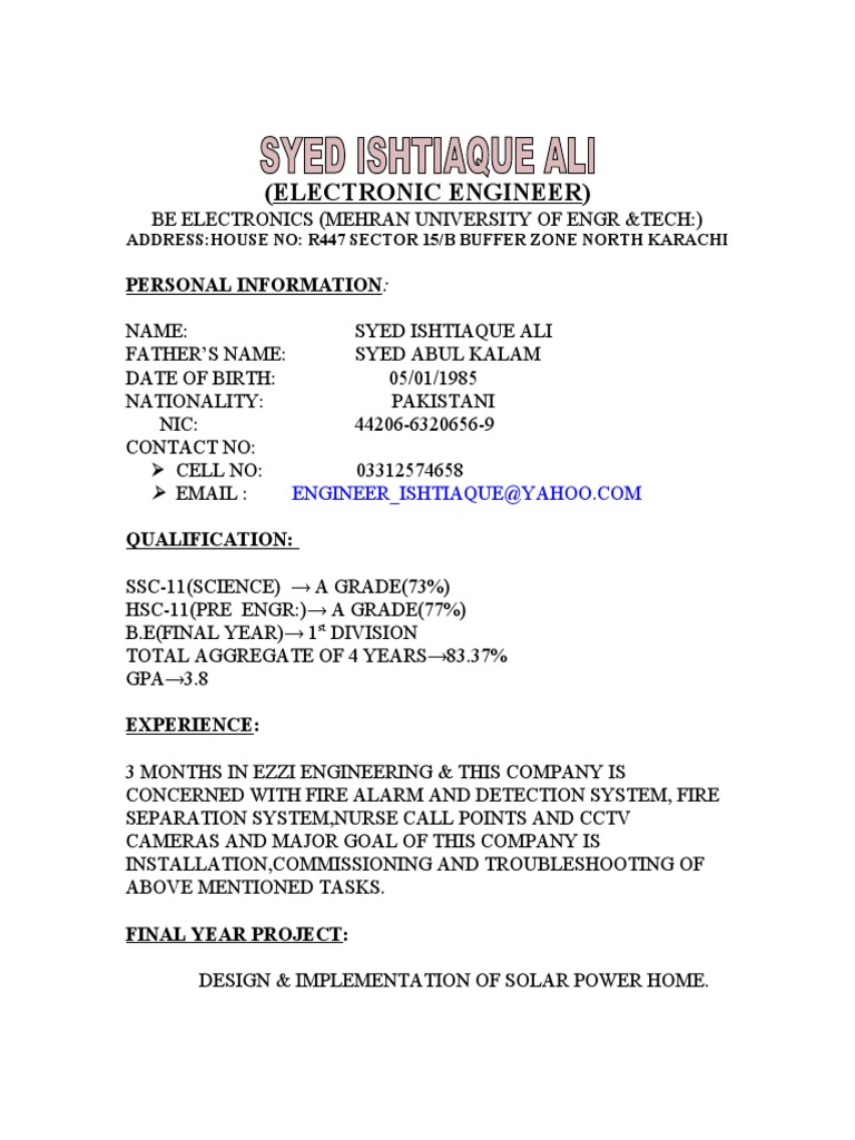 Electronics Engineer Resume Overview | PDF