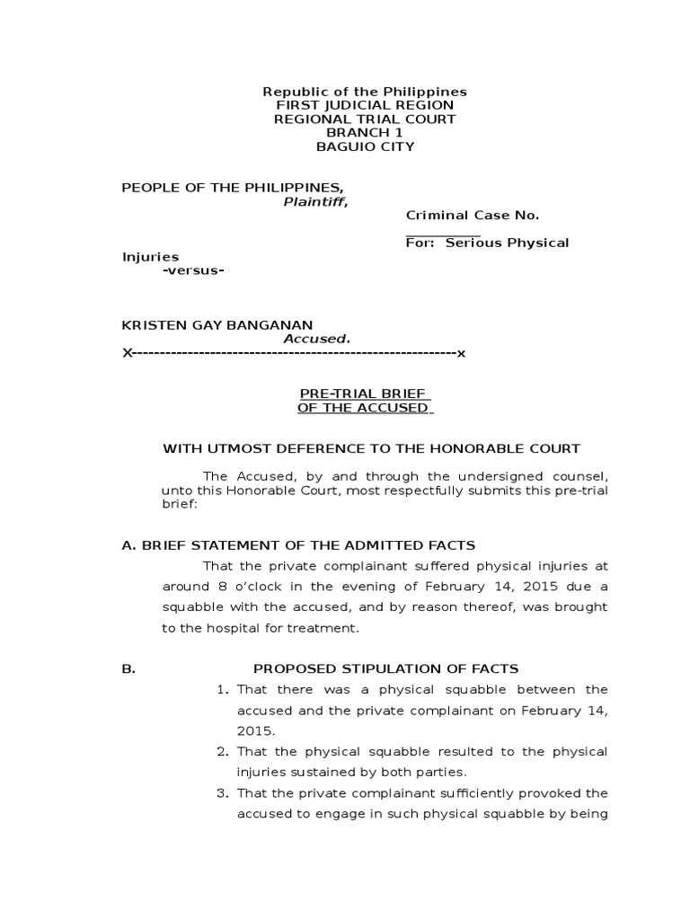 Pre Trial Brief | PDF | Prosecutor | Criminal Justice