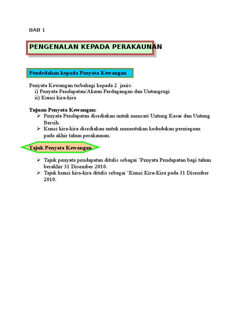 Nota Prinsip Perakaunan Bab 1 t4 2012 | PDF