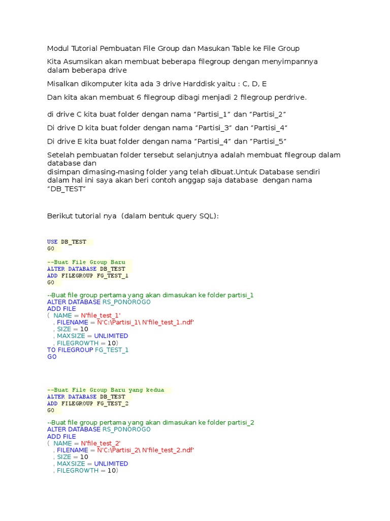 Filegroup SQL SERVER Tutorial | PDF | Metode & Bahan Ajar | Komputer