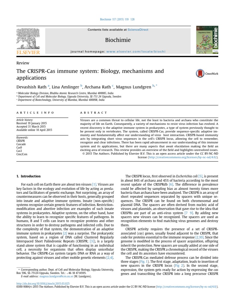 The CRISPR Cas Immune System Biology Mechanisms and Applications | PDF ...