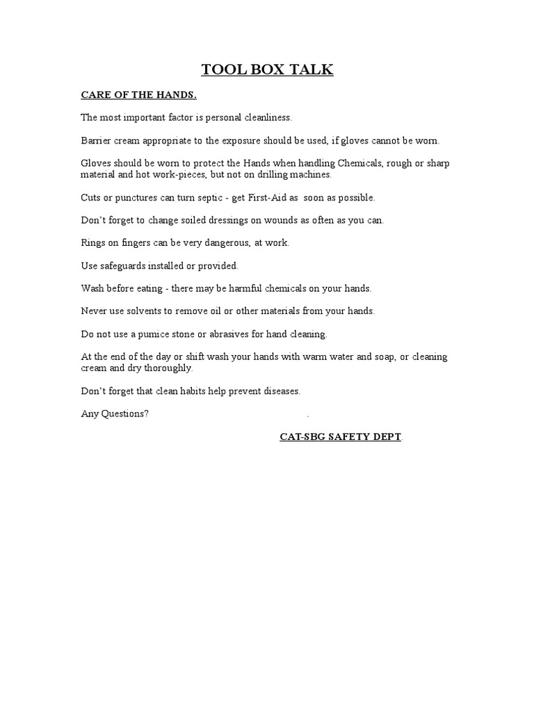 Hand Safety and Hygiene Guidelines | PDF