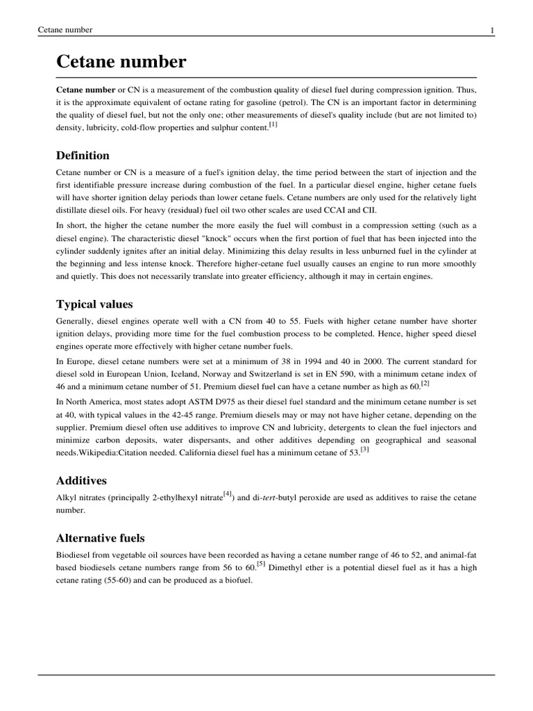 Cetane Number | PDF | Fuels | Chemical Energy Sources