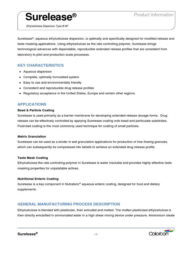 (Excipient) Memantine SR - Surelease | PDF | Chemistry | Materials