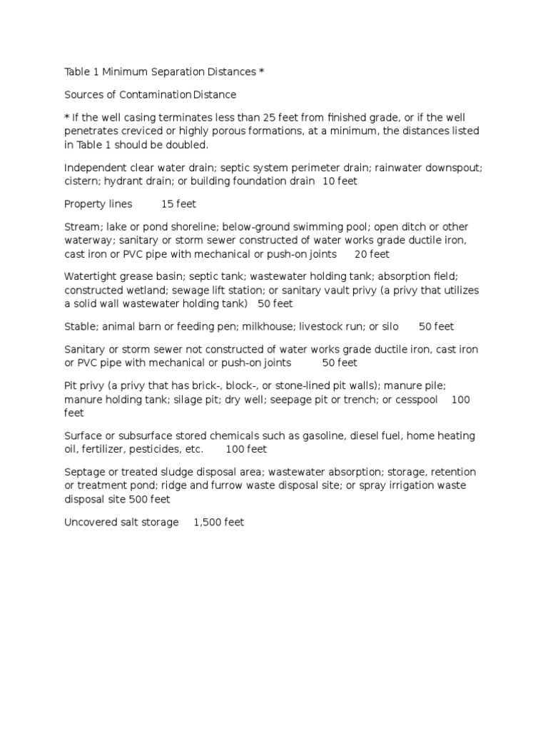 Table 1 Minimum Separation Distances | Download Free PDF | Sanitary ...