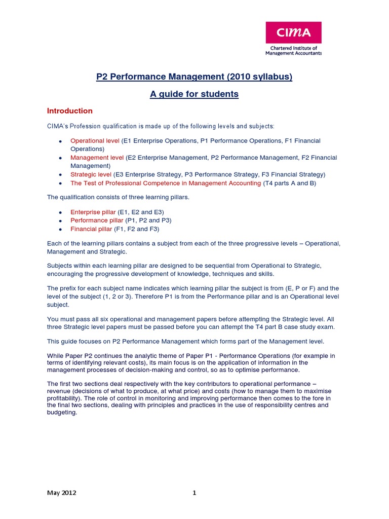 P2 Performance Management (2010 Syllabus) A Guide For Students | PDF ...