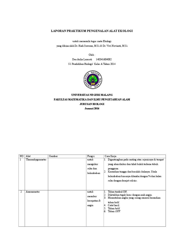 Laporan Praktikum Pengenalan Alat Ekologi | PDF