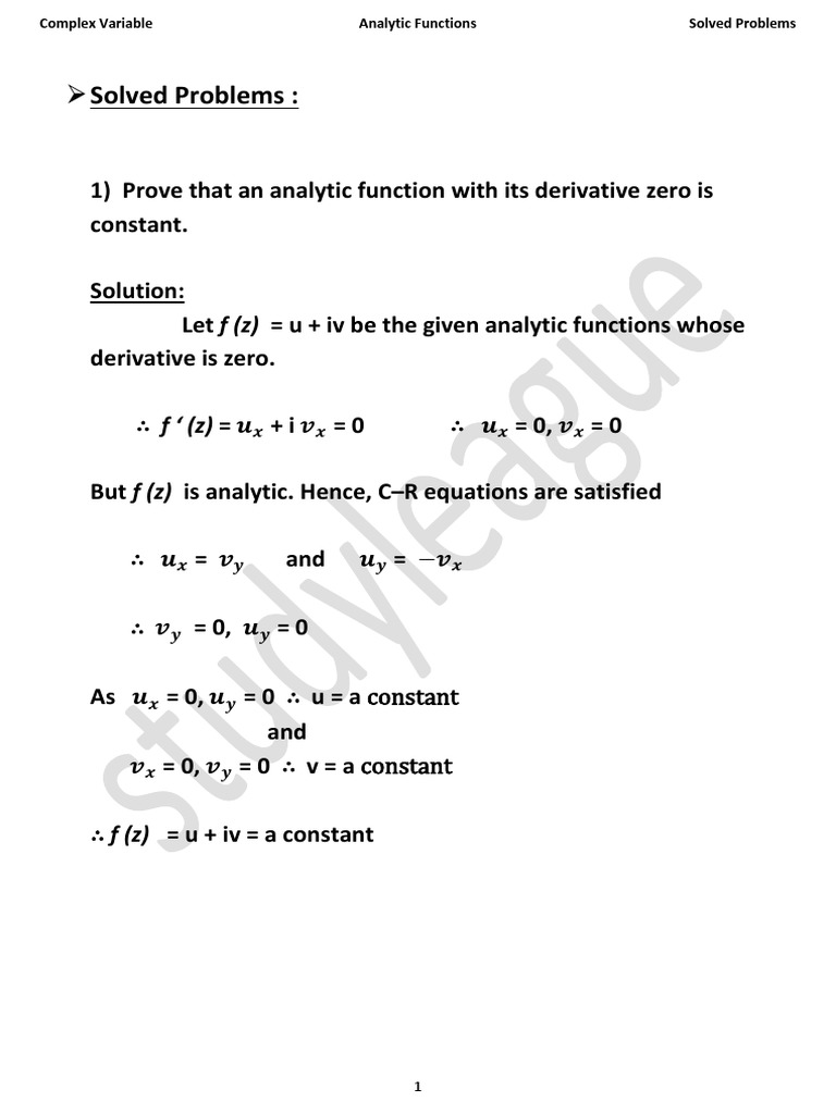 2 Analytic Solved Problem | PDF | Complex Analysis | Analytic Function