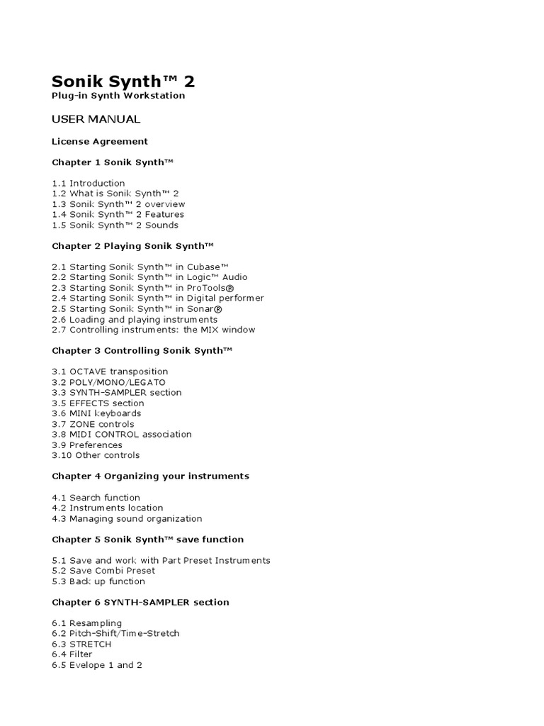 Sonik Synth 2 Manual | PDF | Synthesizer | License