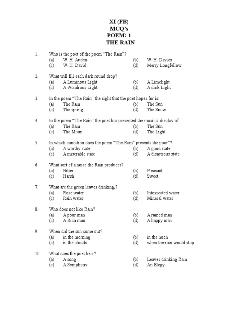 Eng Xi FB Poems Mcqs | Download Free PDF | Faith | Religion And Belief