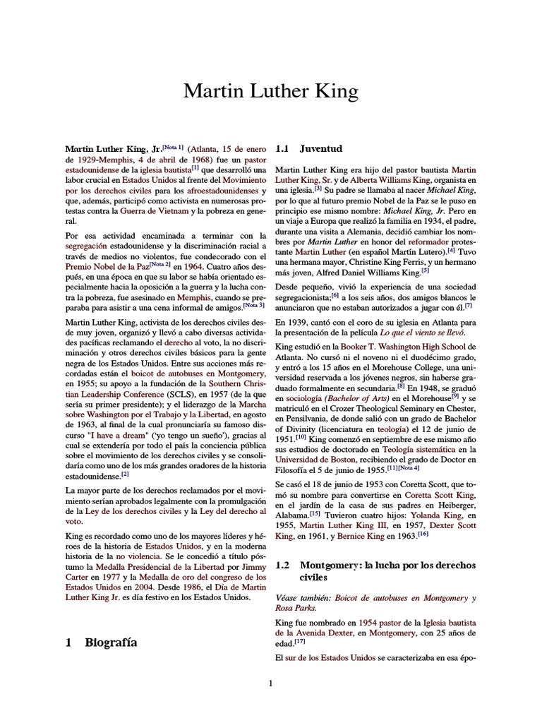 Biografía de Martin Luther King | PDF | Martin Luther King hijo ...