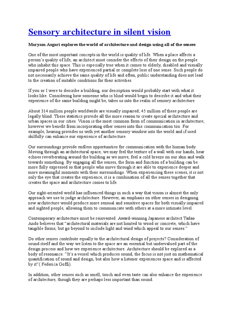 Sensory Architecture in Silent Vision | PDF | Visual Impairment | Senses