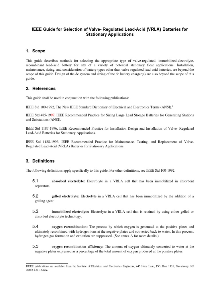 IEEE Guide For Selection of VRLA Batteries | PDF | Battery (Electricity ...