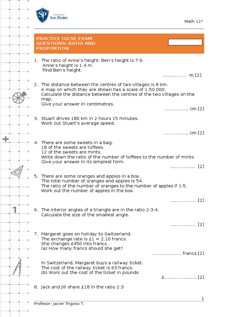 Cap1A. IGCSE Practice Exam Questions | PDF | Volume | Ratio