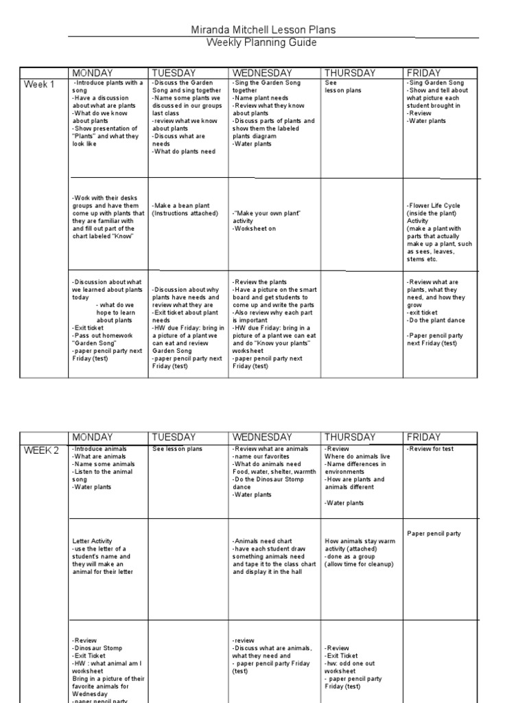 2 Weekly Lesson Plan Grid Layout | PDF | Lesson Plan | Teaching