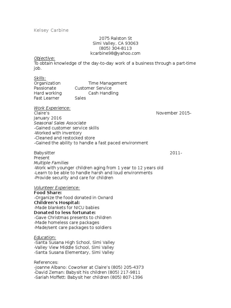 Kelsey Carbine New Resume | PDF | Career & Growth | Self-Improvement