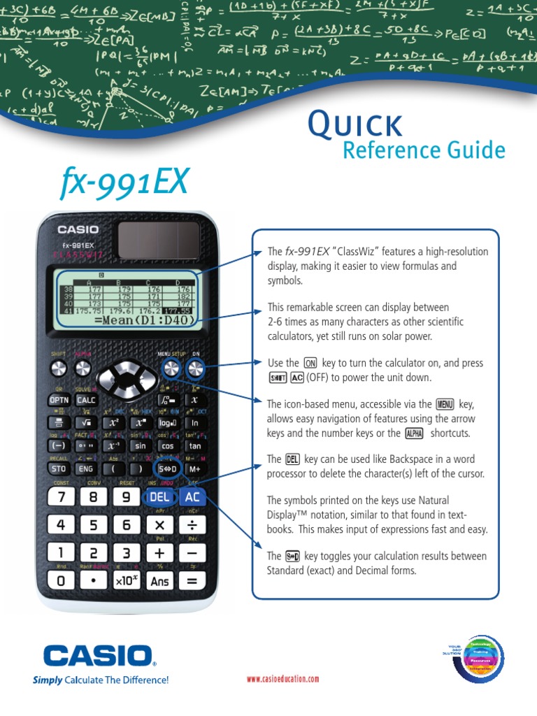 Fx-991EX Quick Reference Guide | Matrix (Mathematics) | Complex Number
