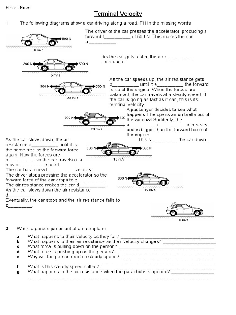 Forces and Motion: Understanding Terminal Velocity Through Examples of ...