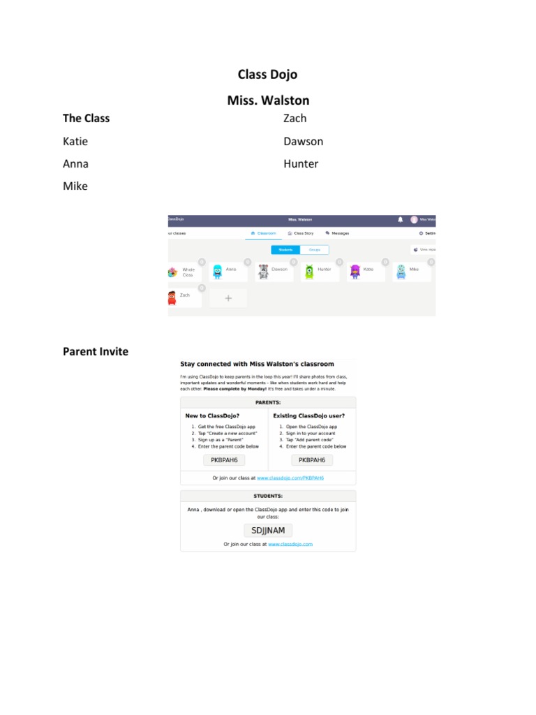 Class Dojo Parent Invitation and Points | PDF