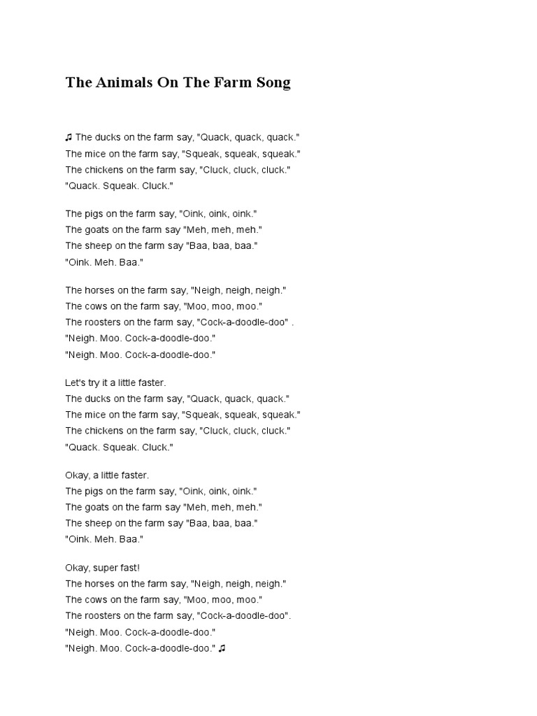 The Animals On The Farm Song | PDF