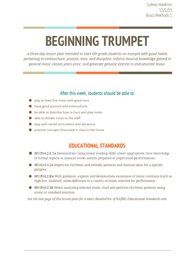 Trumpet Week Lesson Plan Project | PDF | Trumpet | Musicology