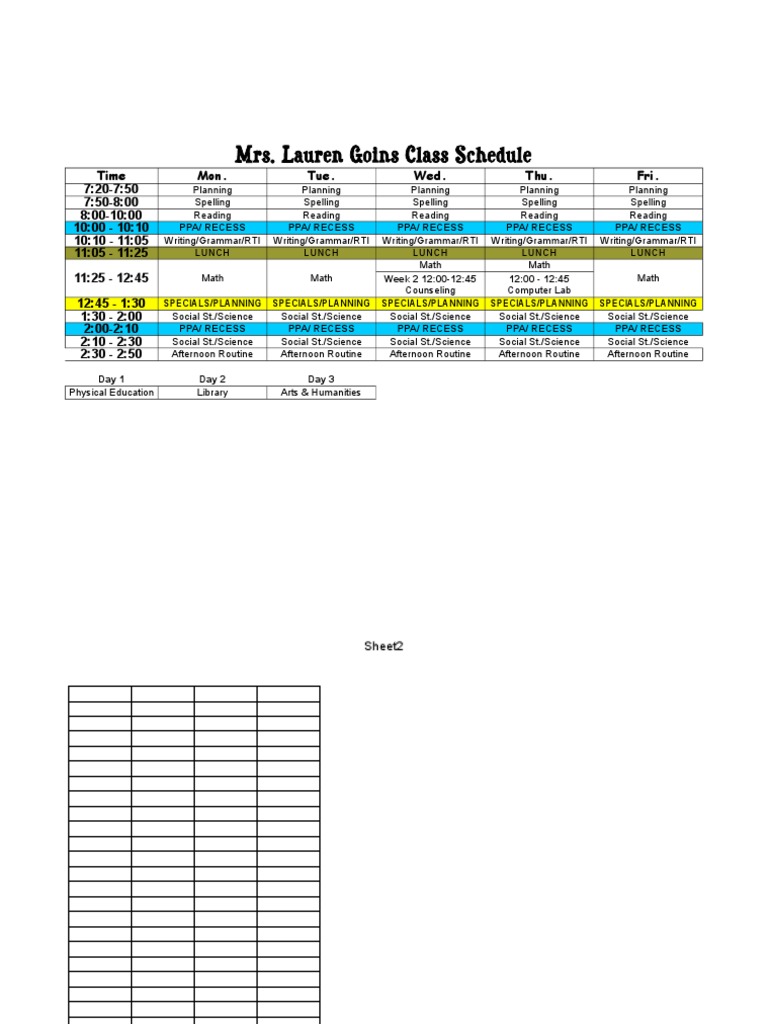 Mrs. Goins Class Weekly Schedule | PDF