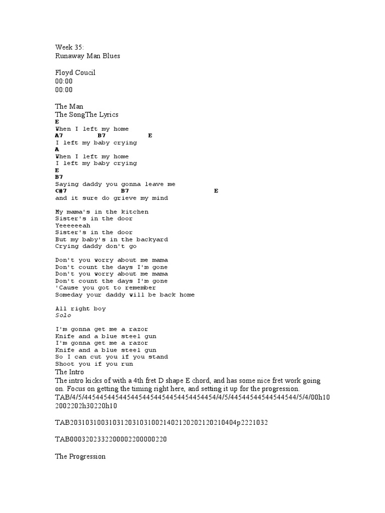 Runaway Man Blues - 52 Weeks of Blues - HTM | PDF | Language Arts ...