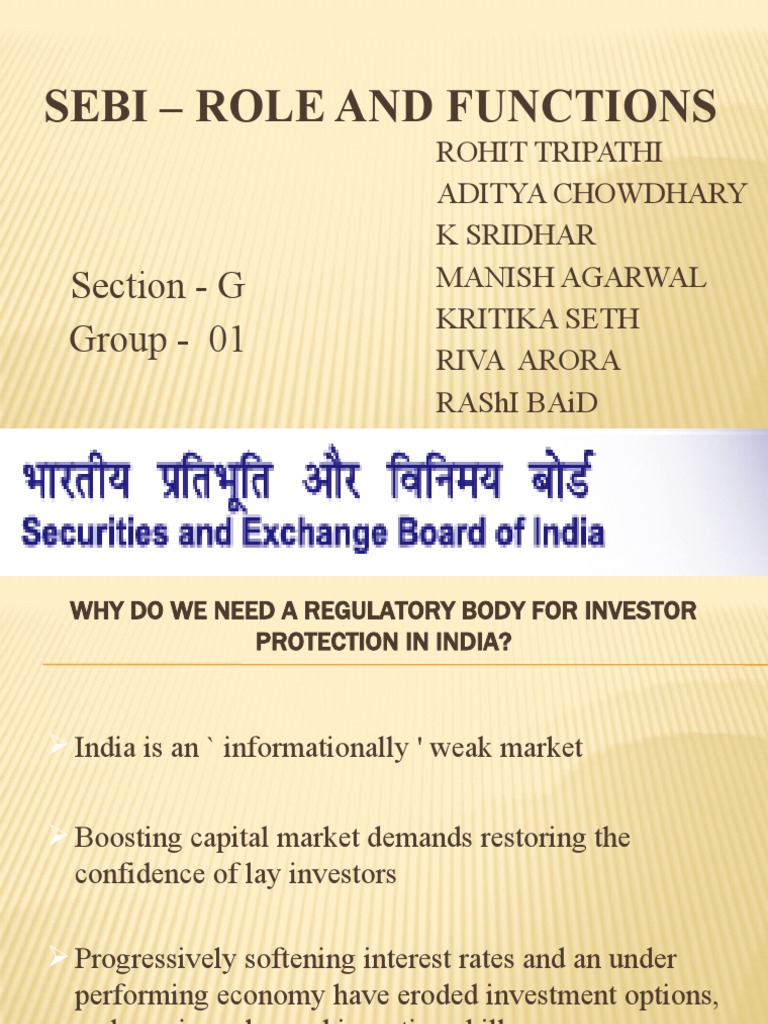 SEBI Role and Functions Presentation | PDF | Securities (Finance ...