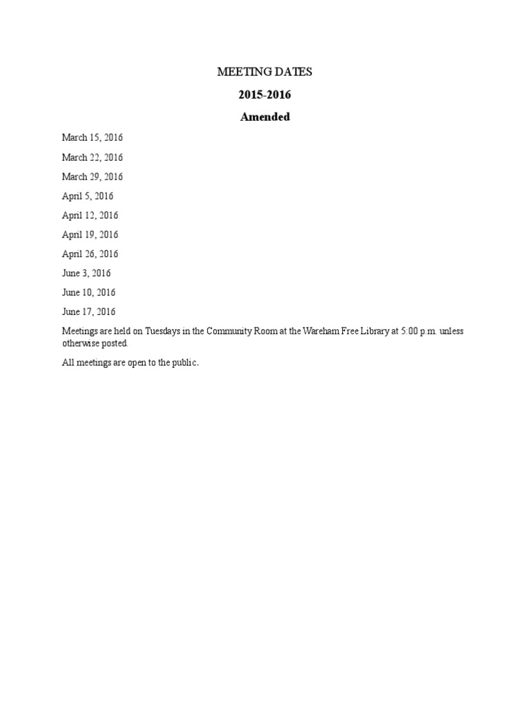 Meeting Dates | PDF