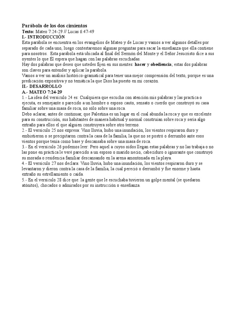 Parábola de Los Dos Cimientos | PDF | Cristo (título) | Evangelio De Lucas