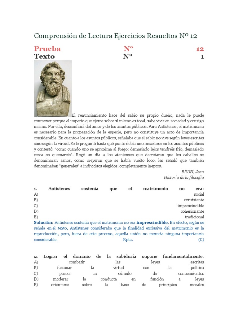 Comprensión de Lectura Ejercicios Resueltos #12 | PDF | Sabiduría | Autor