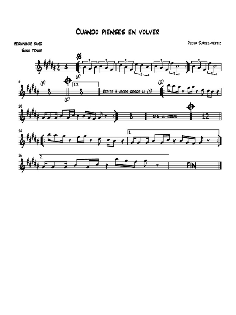 Cuando Pienses en Volver - SAX. TENOR | PDF | Divertissement (Général)