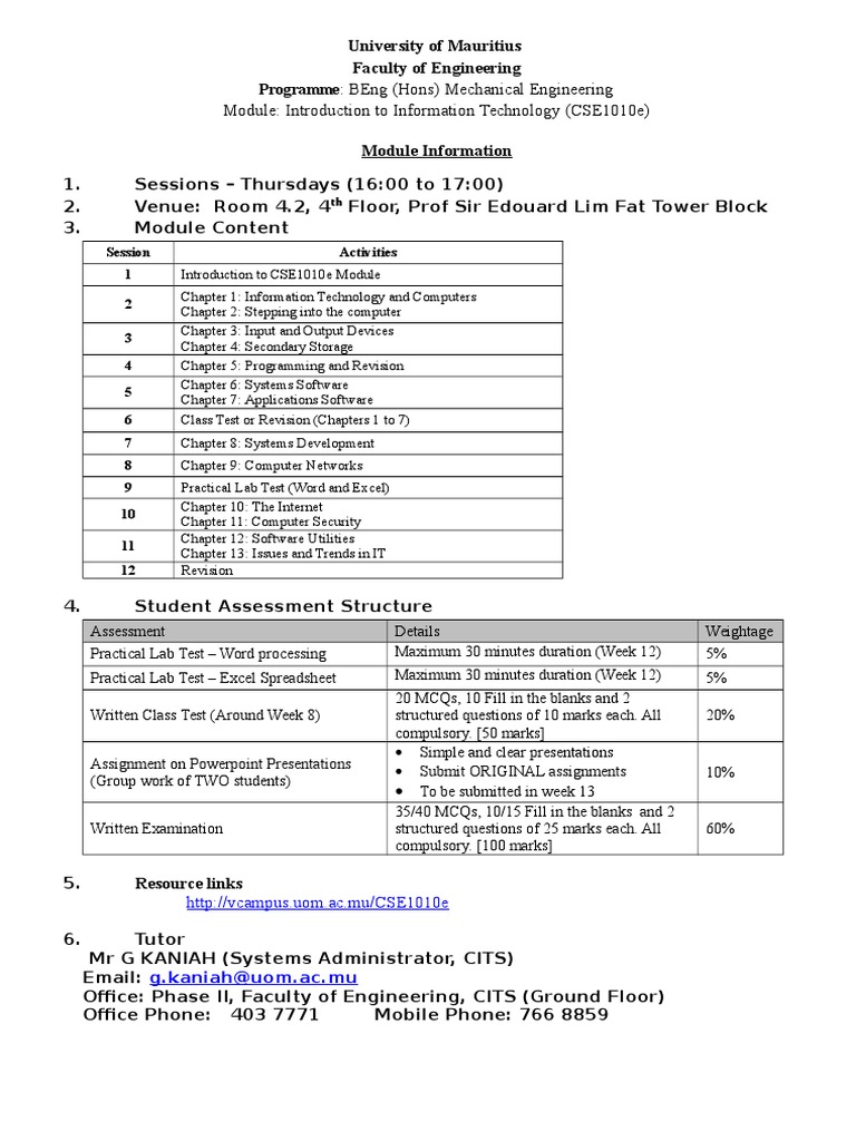 ST 03 Module Information Sheet | PDF