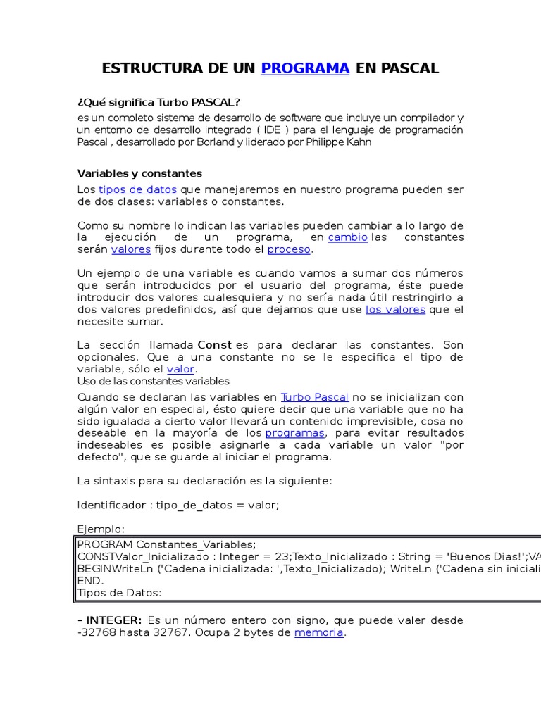 Estructura de Un Programa en Pascal | PDF | División (Matemáticas) | Programa de computadora