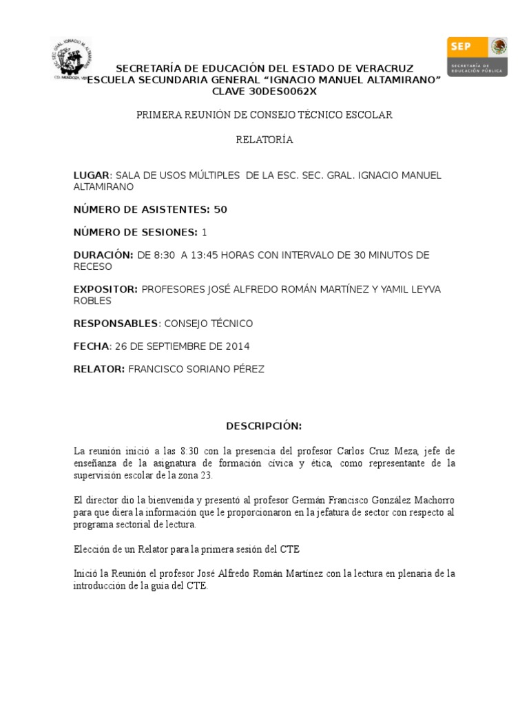 Relatoría de Primera Sesión de CTE | Descargar gratis PDF | Maestros | Planificación