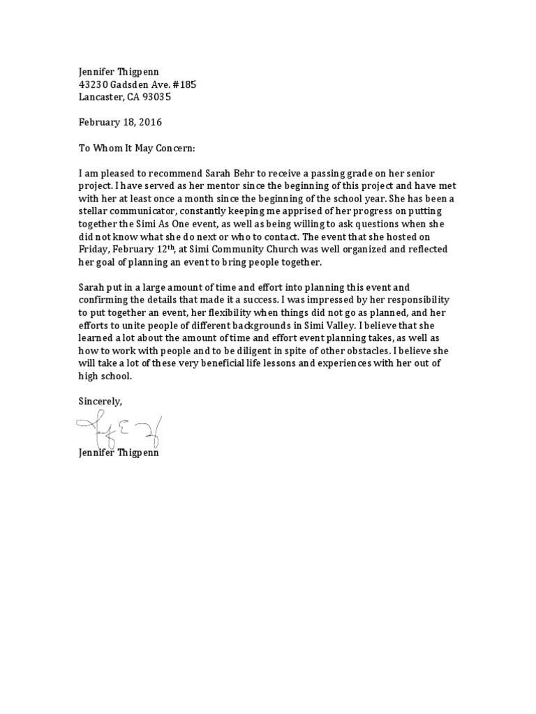 Recommendation for Sarah Behr | PDF | Wellness