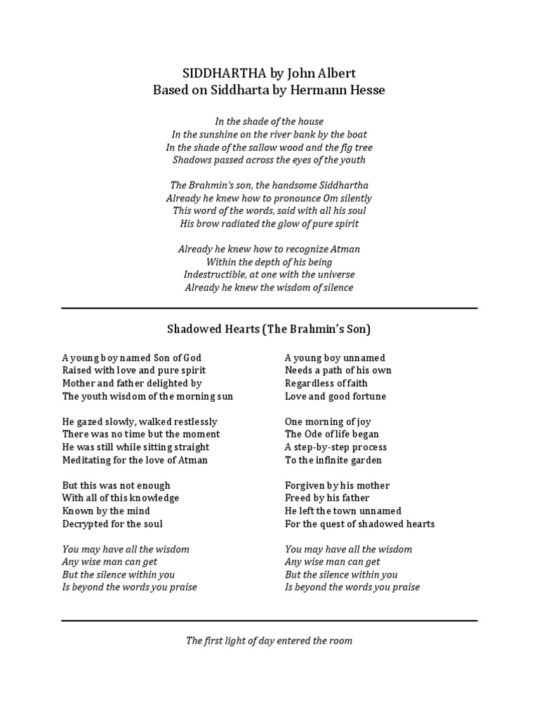 SIDDHARTHA by John Albert Based On Siddharta by Hermann Hesse | PDF ...