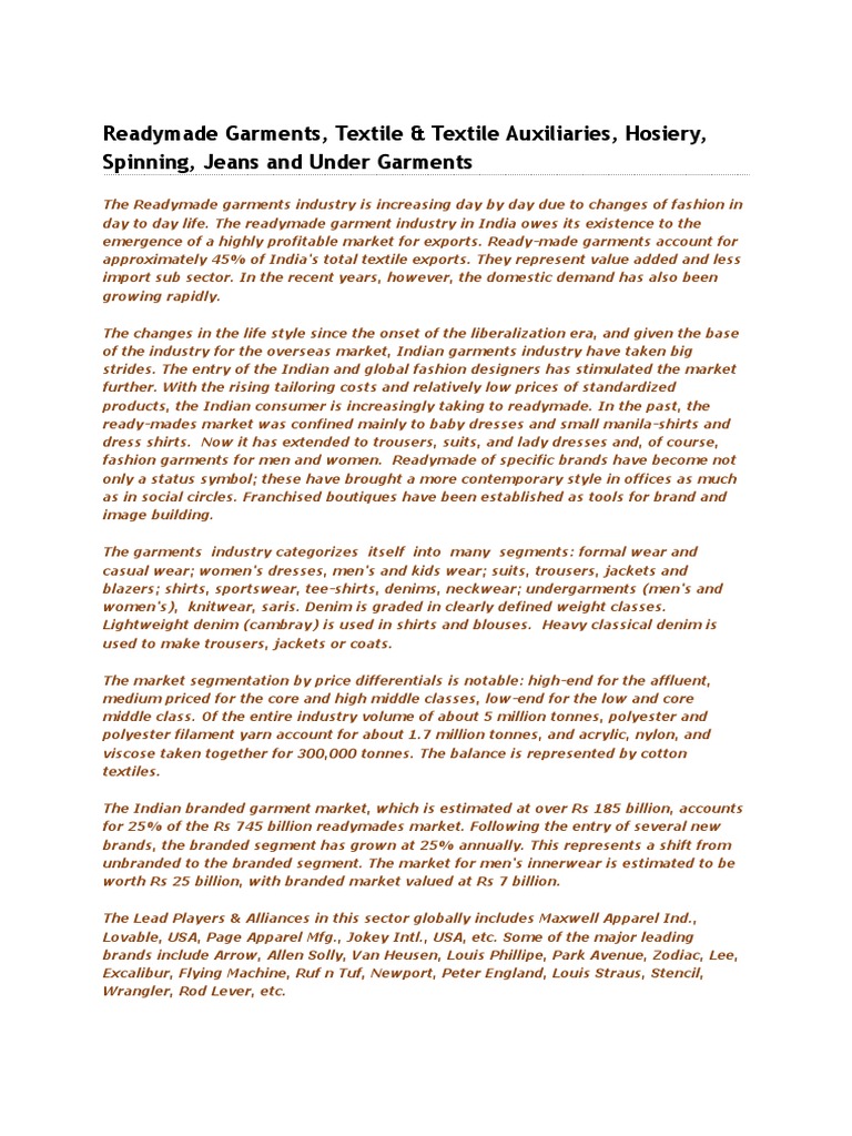 Readymade Garments | PDF | Textile Manufacturing | Fashion