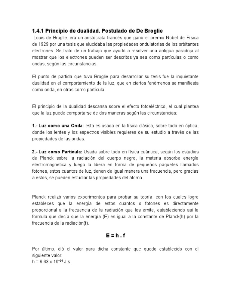 Principio de Dualidad | PDF | Principio de incertidumbre | Ligero