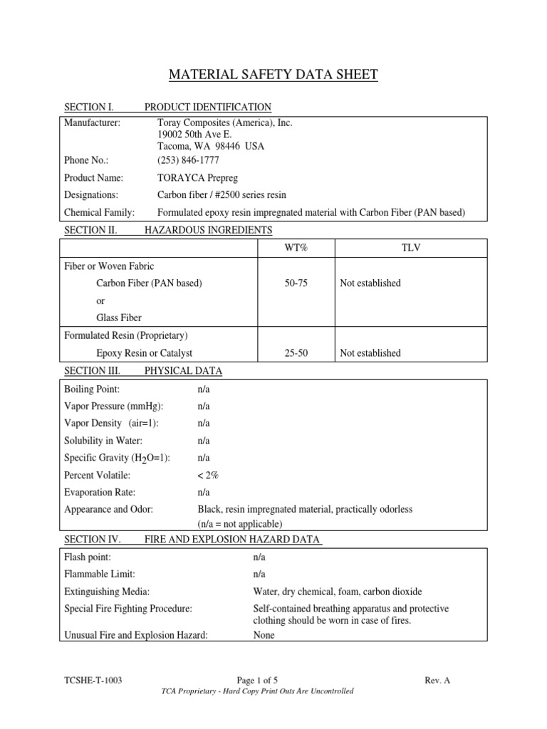 Carbon and 2500 Resin MSDS PDF | PDF | Incineration | Chemistry