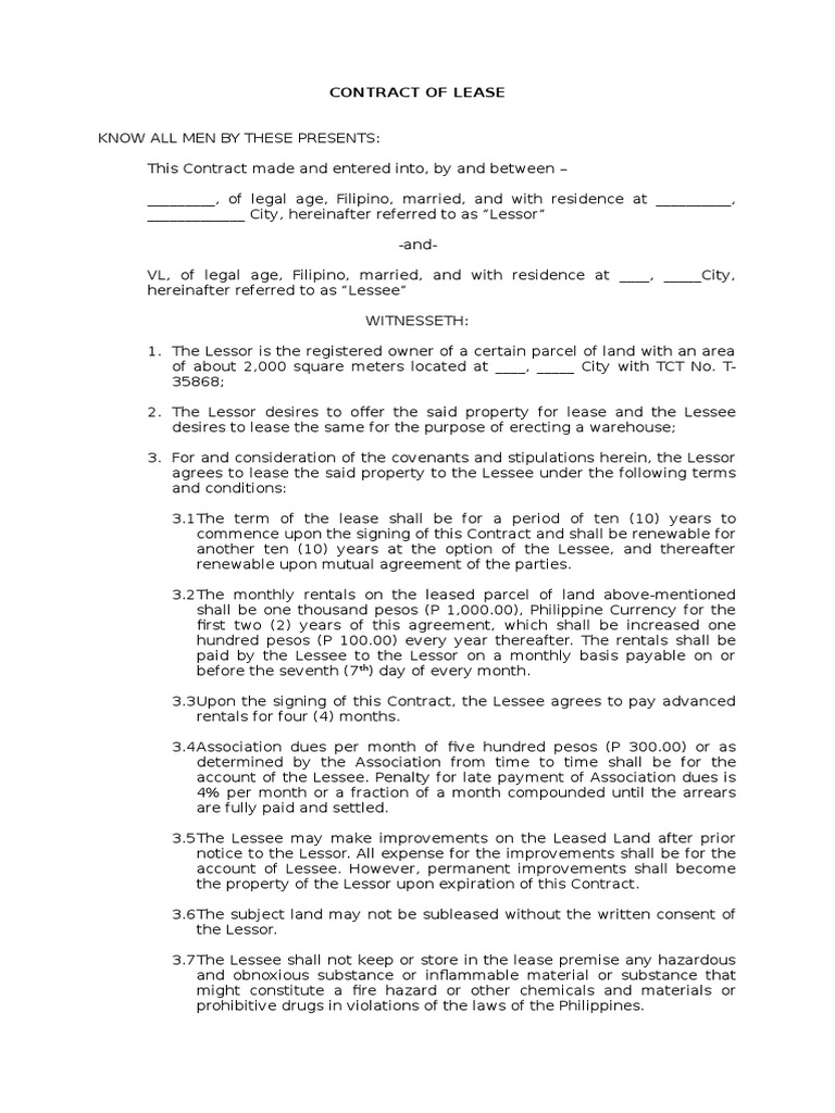 LeaseContract Sample | PDF | Lease | Civil Law (Legal System)