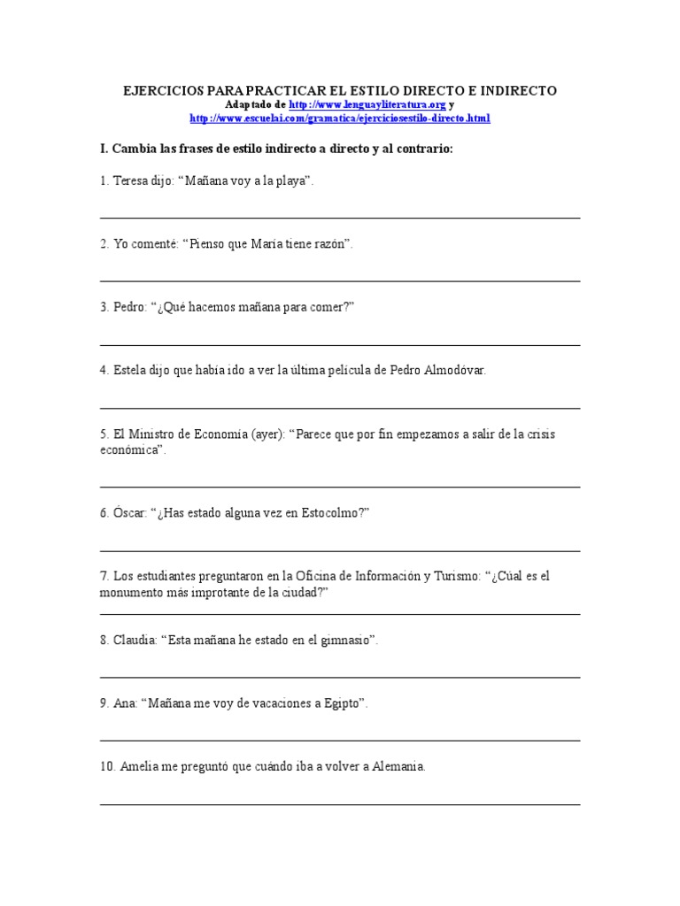 Ejercicios Estilo Directo Indirecto | PDF Ejercicios Estilo Directo Indirecto | PDF