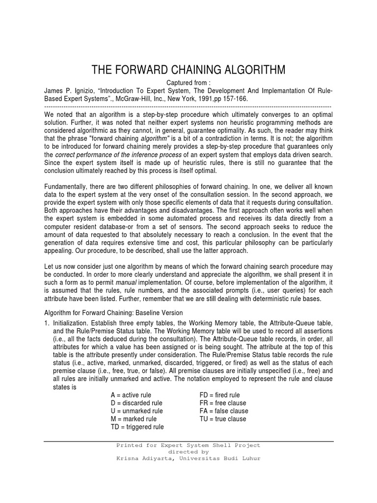 Forward Chaining Algoritm | PDF | Algorithms | Inference