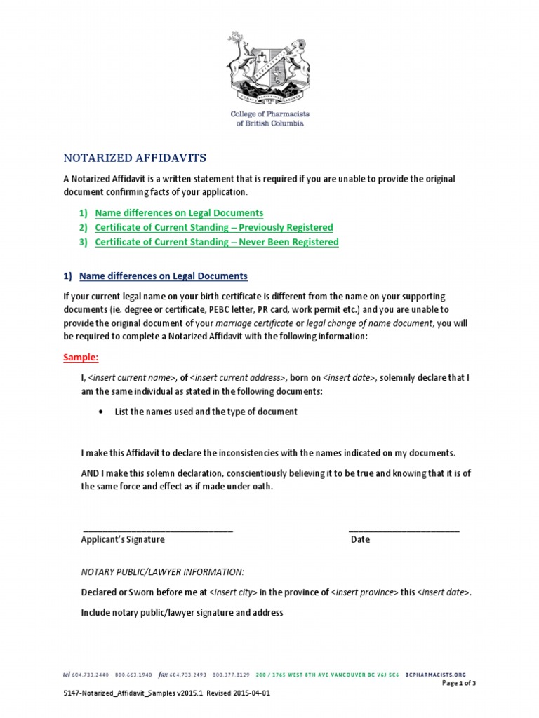 5147-Notarized Affidavit Samples | PDF | Notary Public | Affidavit