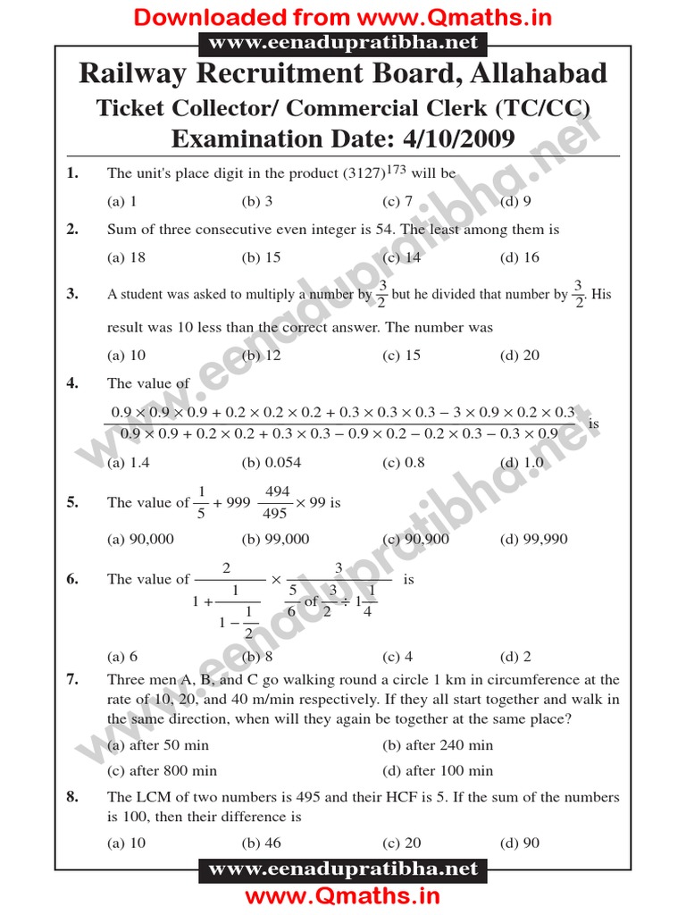 2009 RRB Ticket collector (TC) Allahabad previous question paper | Weaving
