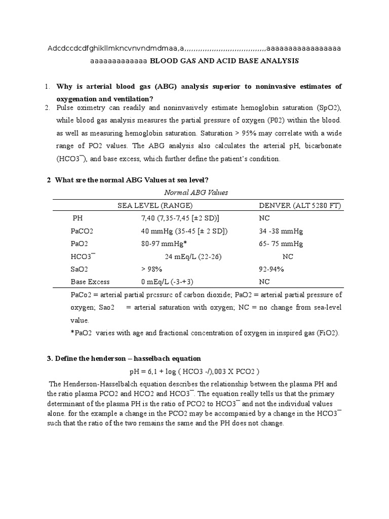 Blood Gas and Acid Base Analysis | PDF