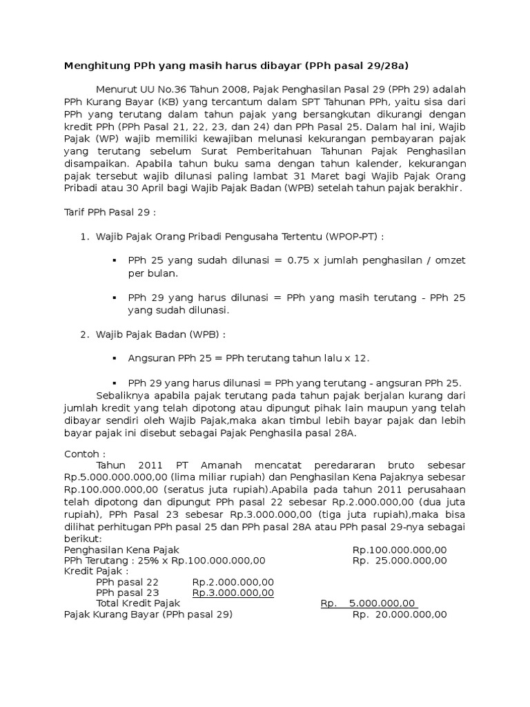 Perhitungan PPH Pasal 29, 28a, 25 | PDF